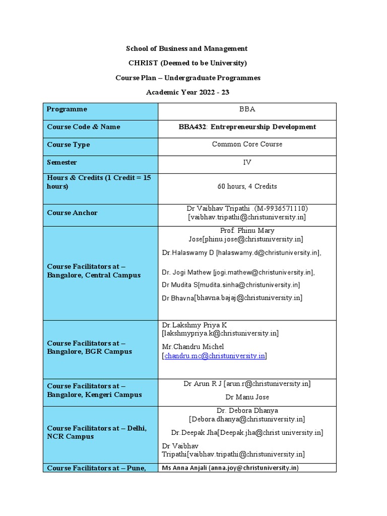 ED Course Plan | PDF | Entrepreneurship | Business Economics