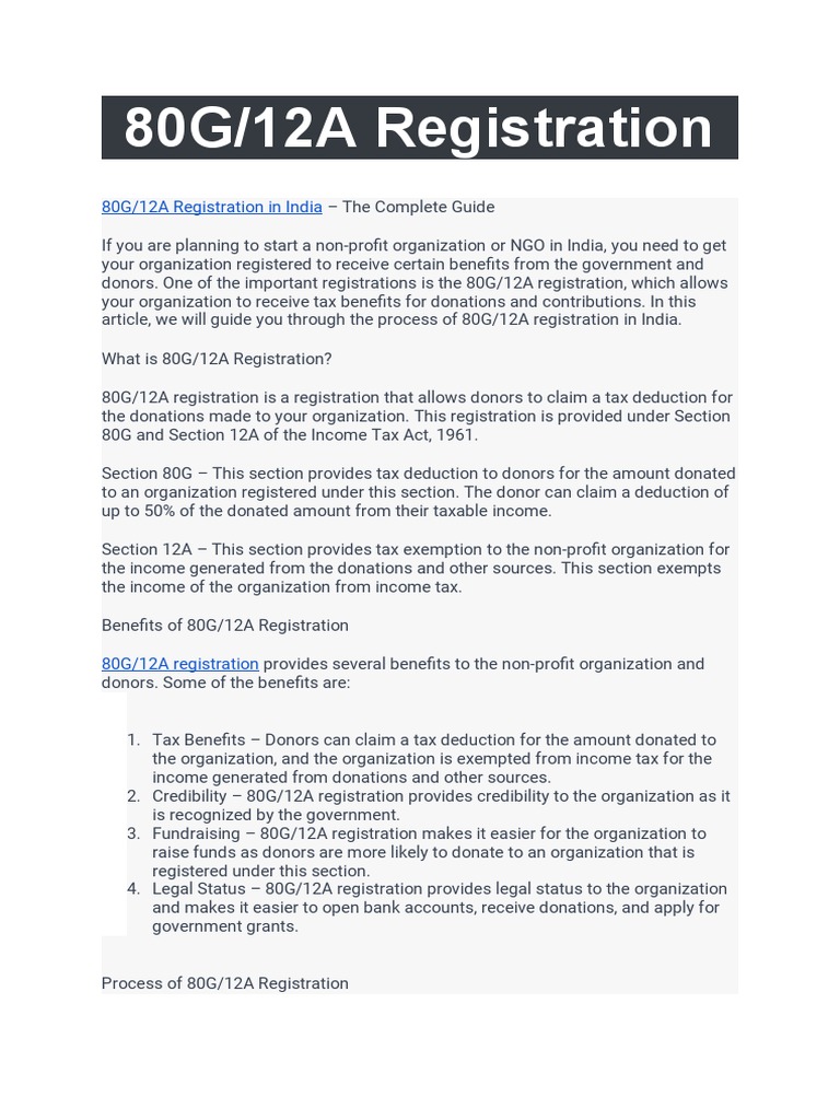 80G - 12A Registration | PDF | Tax Deduction | Government
