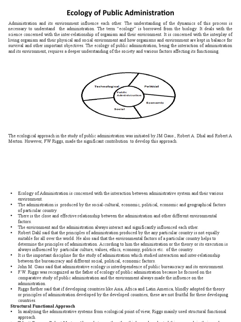 Chapter One Ecology of Public Administration | PDF | Ecology | Social ...