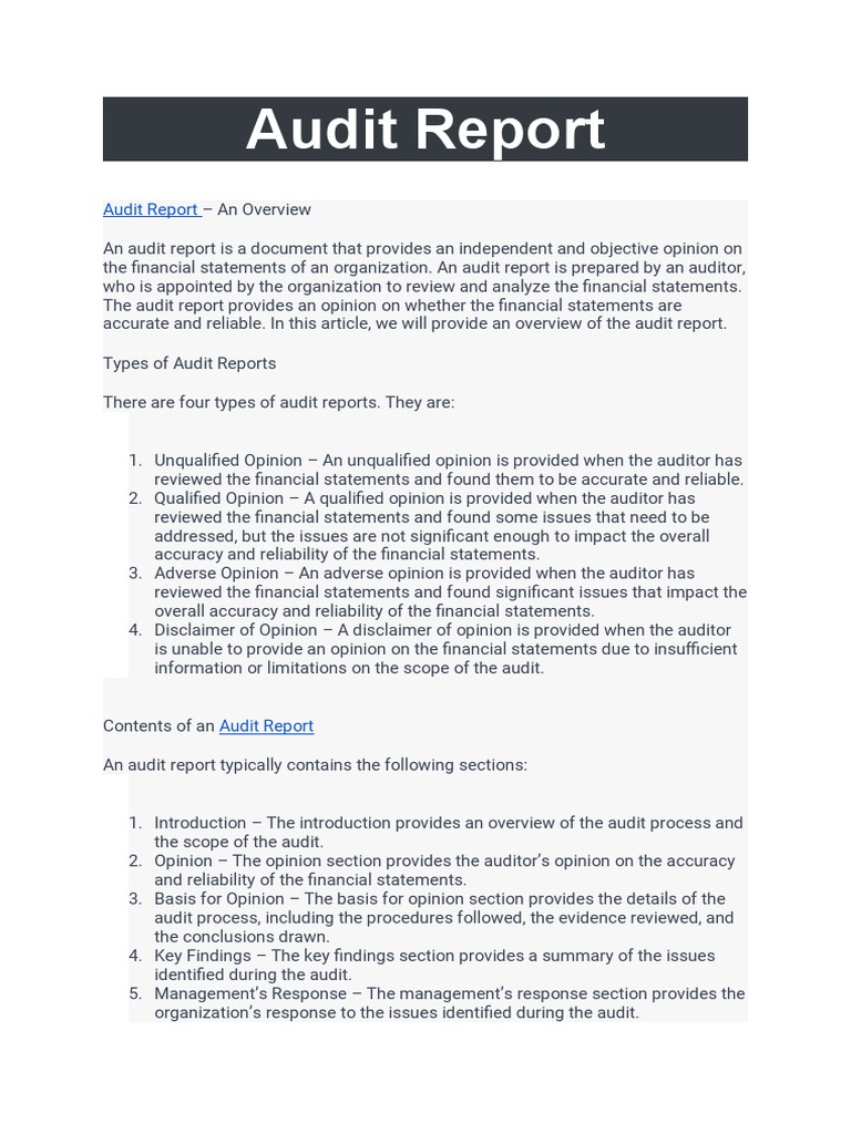 Audit Report | PDF | Financial Audit | Auditor's Report