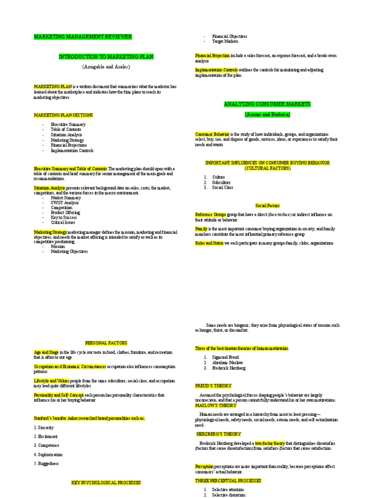 Marketing Management Reviewer | PDF | Decision Making | Motivational