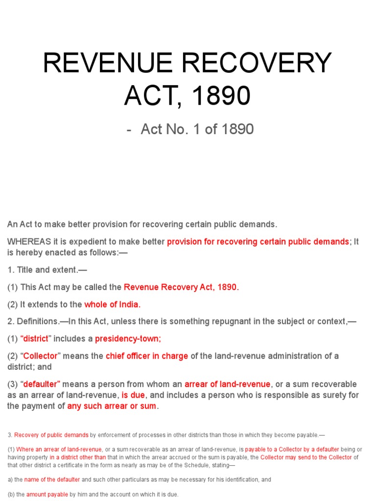 Revenue Recovery Act, 1890 PDF | PDF | Lawsuit | Legal Liability