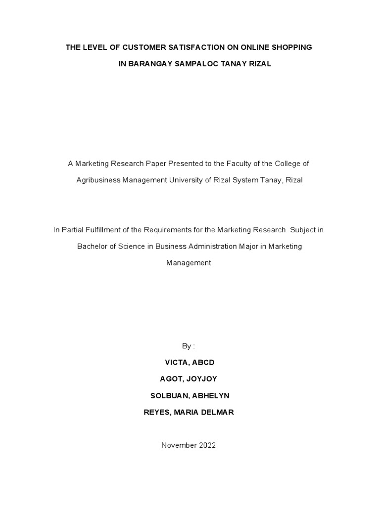 Analysis of Customer Satisfaction with Online Shopping in Barangay Sampaloc Tanay Rizal | PDF ...