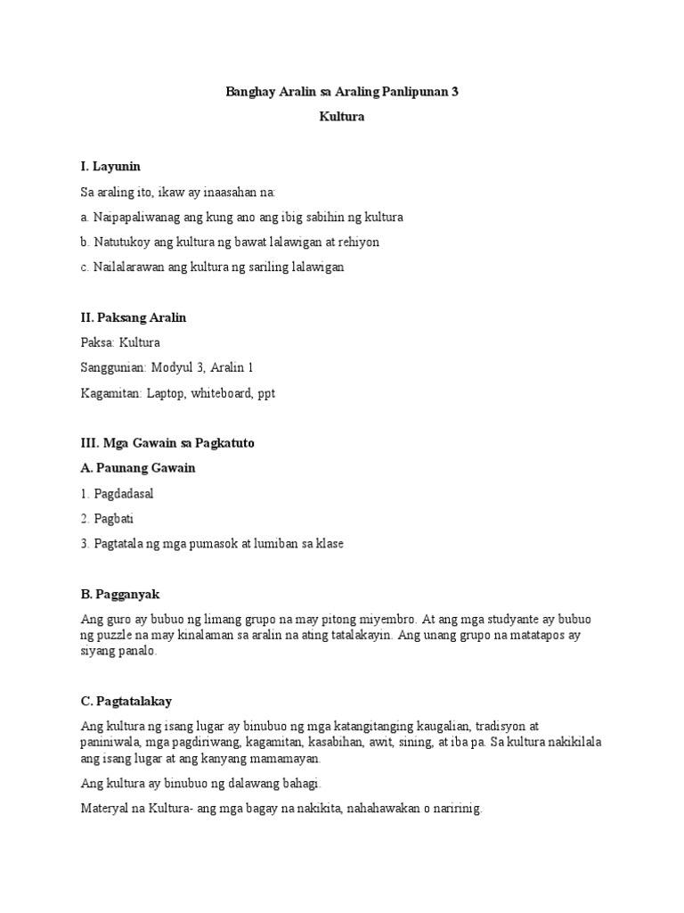 Semi Detailed Lesson Plan in AP (Kultura) | PDF