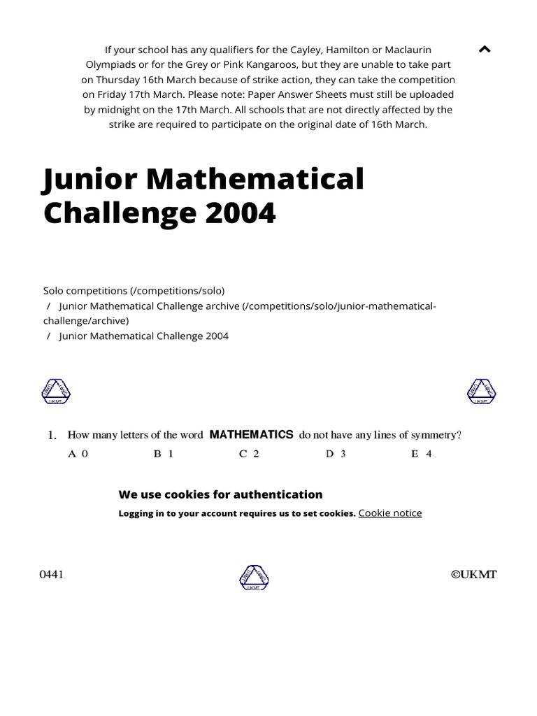 Junior Mathematical Challenge 2004 Details | PDF