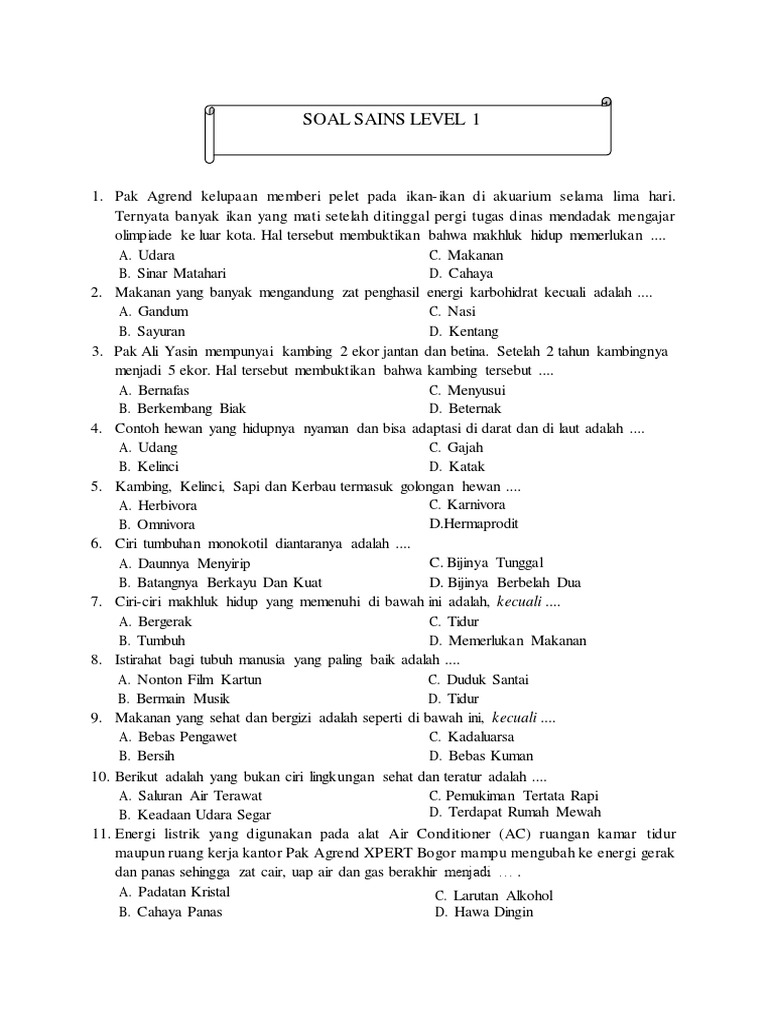 Soal Sains Level 1 | PDF