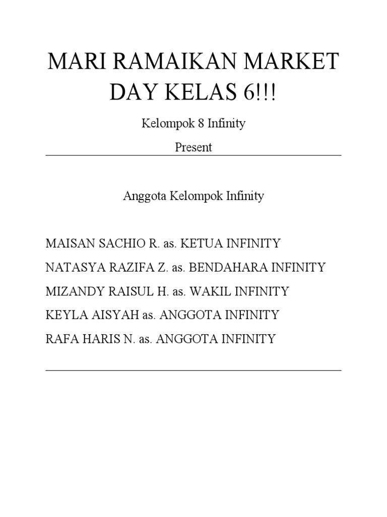 Infinity Group's Mari Ramaikan Market Day Fundraiser Menu and ...