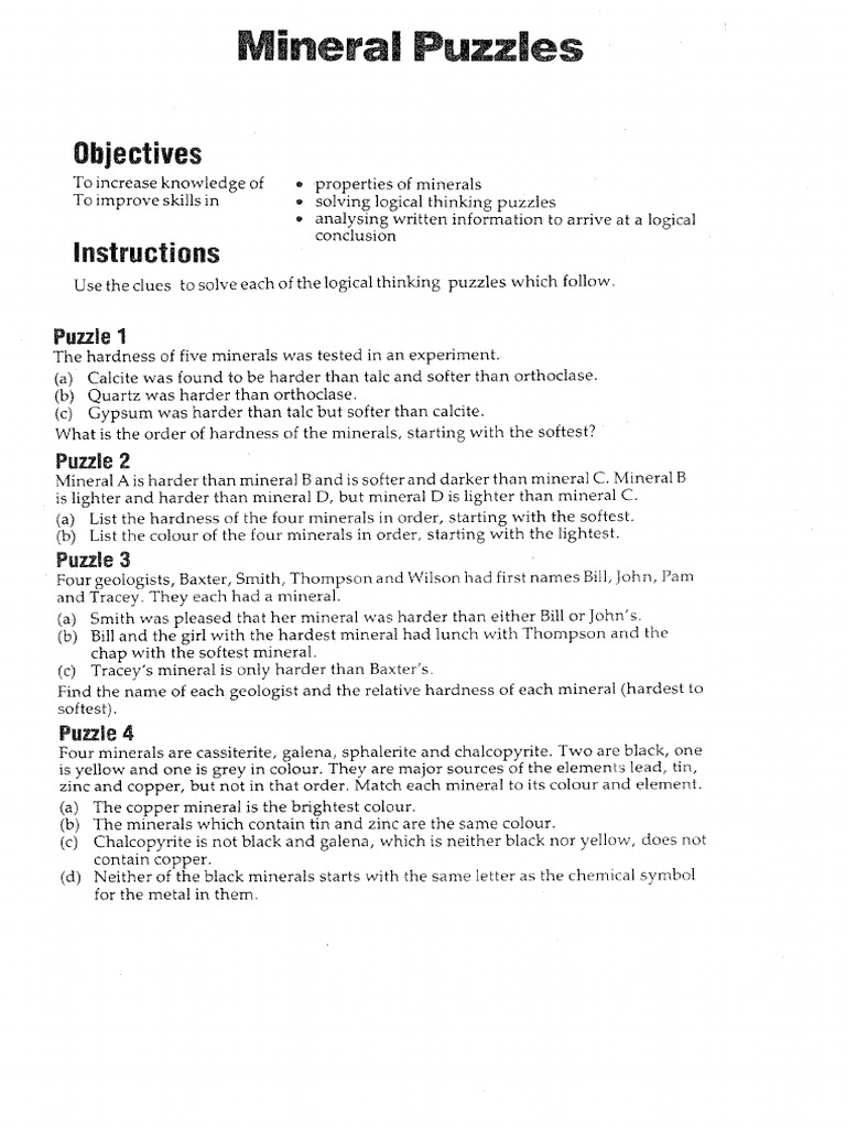 Science Mineral Puzzles | PDF