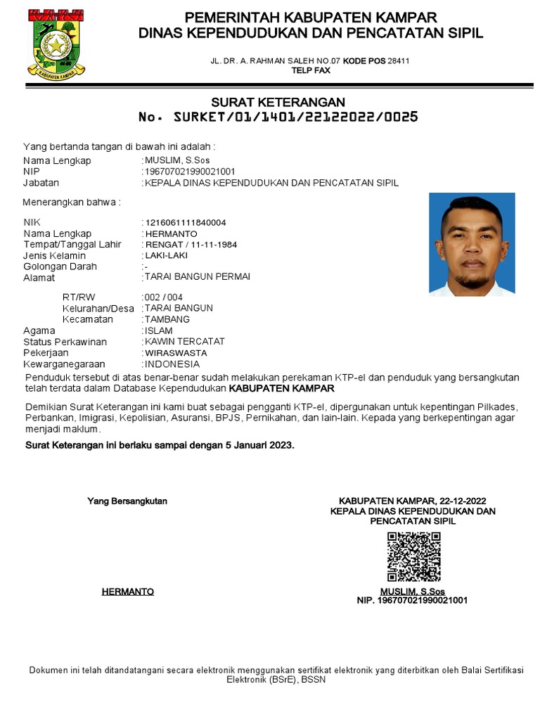 Surat Keterangan KTP-el Hermanto | PDF