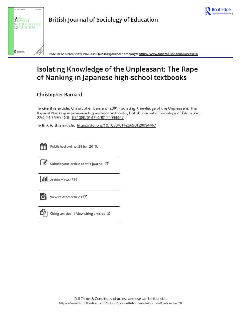 Isolating Knowledge of The Unpleasant The Rape of Nanking in Japanese ...