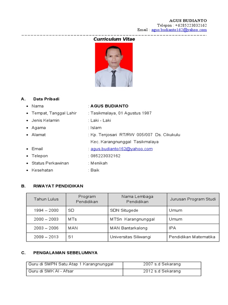 Curriculum Vitae: Agus Budianto | PDF