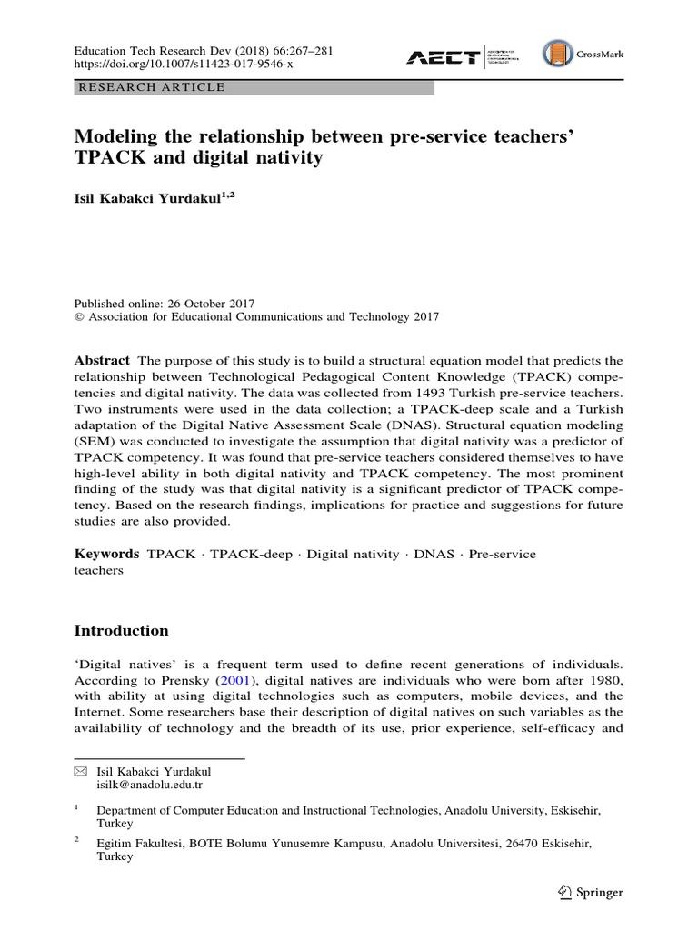 TPACK and Digital Nativity in Pre-Service Teachers | PDF | Structural ...
