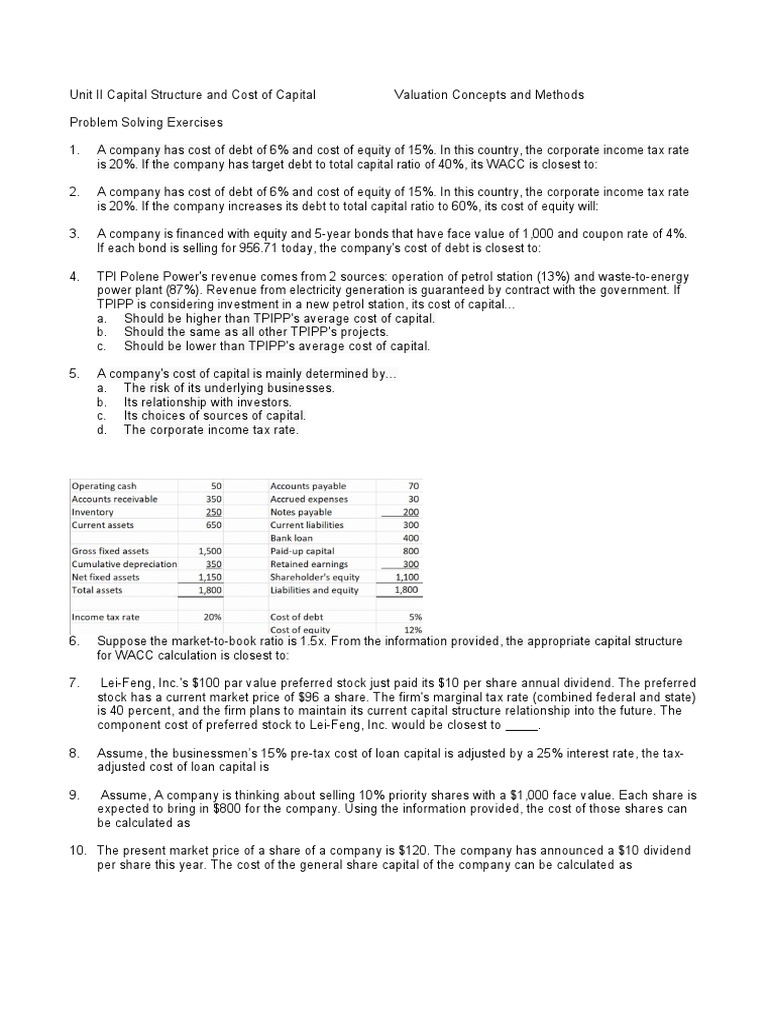 Capital Structure and Cost of CapitalVal Exercises Students | PDF ...