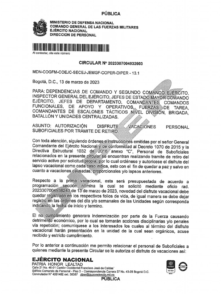 Circular del Ejército | PDF