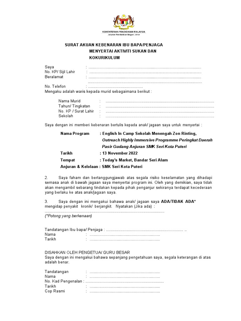 Surat Akuan Kebenaran Ibu Bapa | PDF