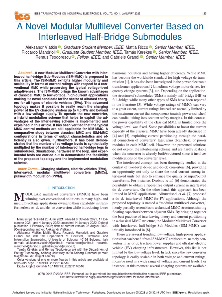 A Novel Modular Multilevel Converter Based On Interleaved Half Bridge Submodules Pdf Power