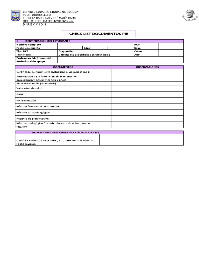 Checklist - Documentos PIE | PDF