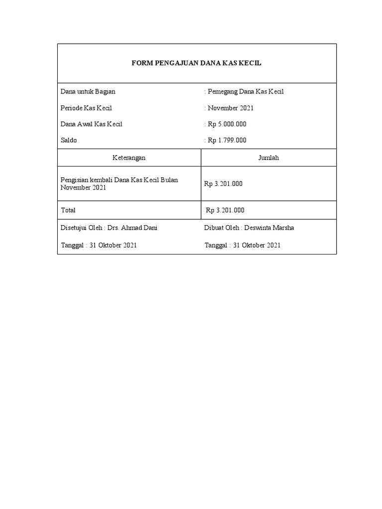 Pengajuan Kas Kecil PDF | PDF