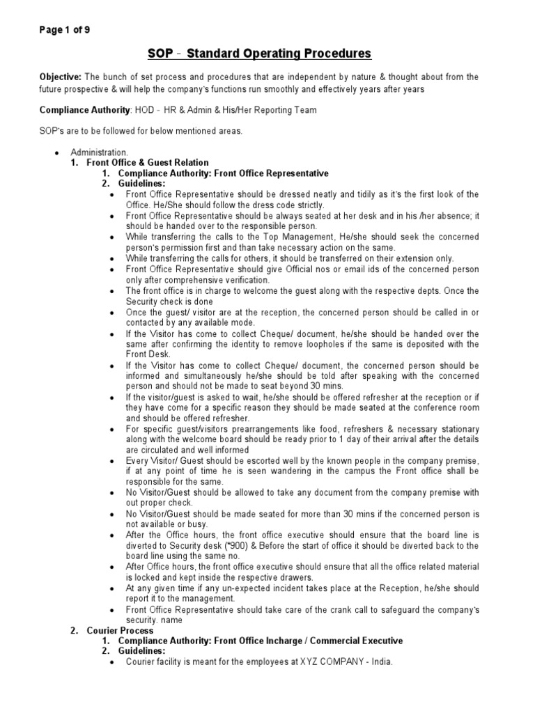 Admin SOP | PDF | Finance & Money Management