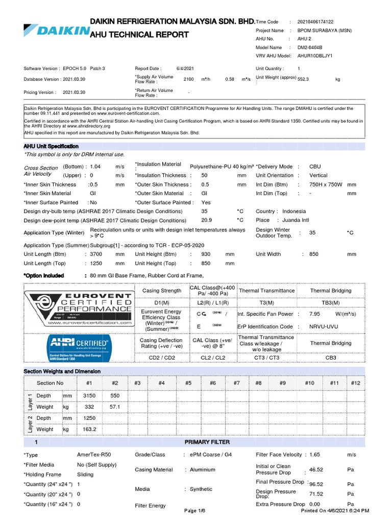 Bpom Surabaya (MSN) - Ahu 2-DM2-0404B | PDF | Door | Pressure