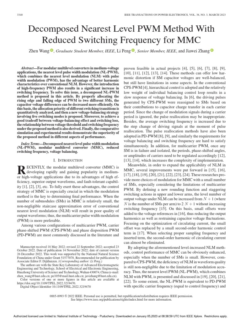 Decomposed Nearest Level Pwm Method With Reduced Switching Frequency For Mmc Pdf Capacitor