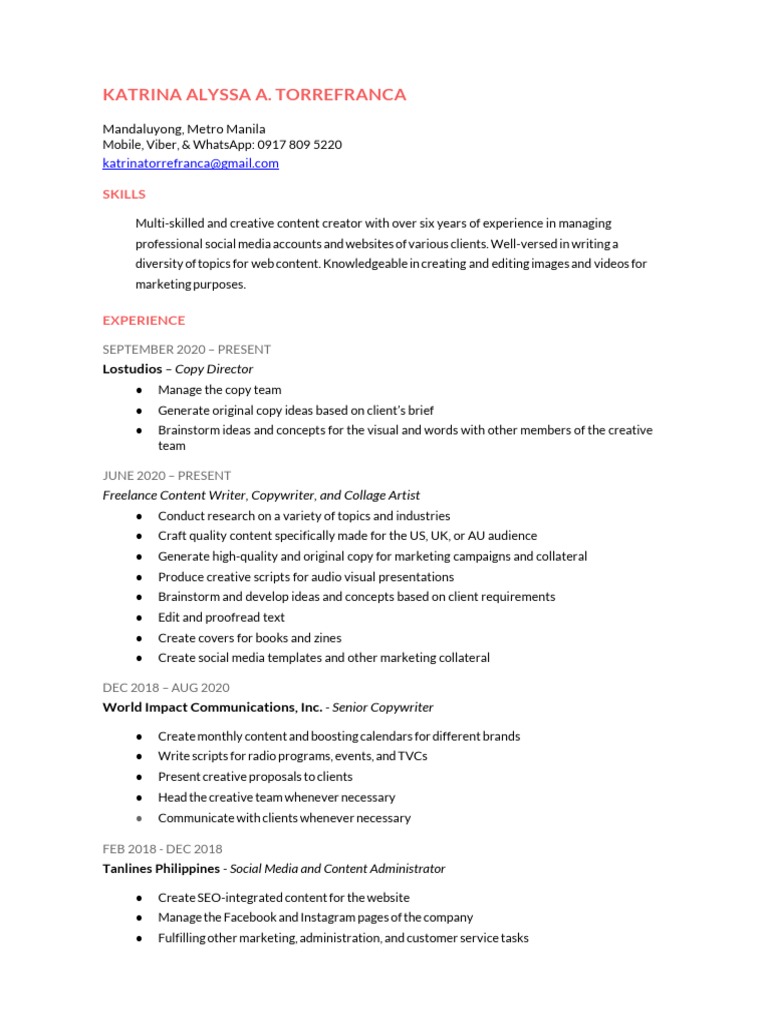 Katrina's Resume | PDF | Social Media | Popular Culture & Media Studies