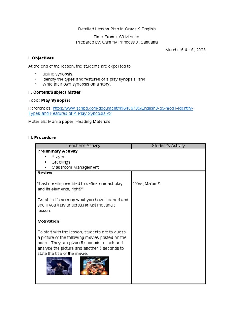 DLP-Synopsis 051326 | PDF | Play (Theatre) | Plot (Narrative)