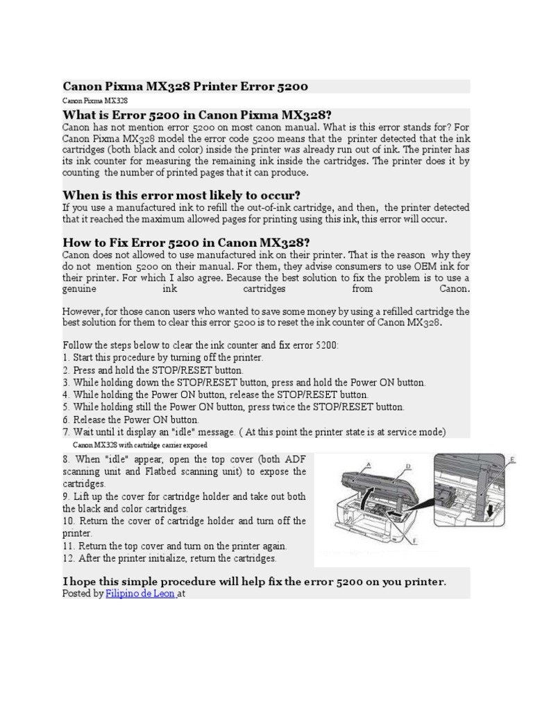 Canon Pixma MX328 Printer Error 5200 | PDF | Computers