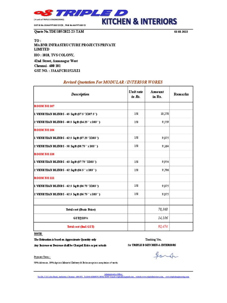 Revised Quote For Interior Works | PDF | Economies | Business