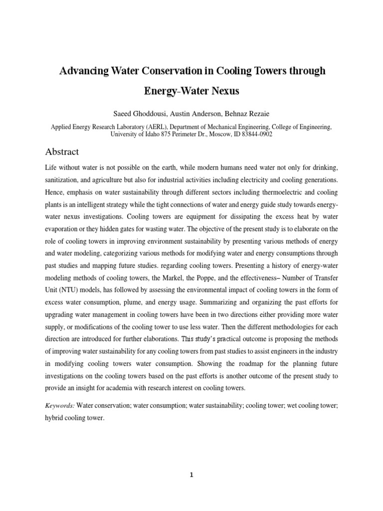 Advancing Water Conservation in Cooling Towers Through No | PDF | Power ...