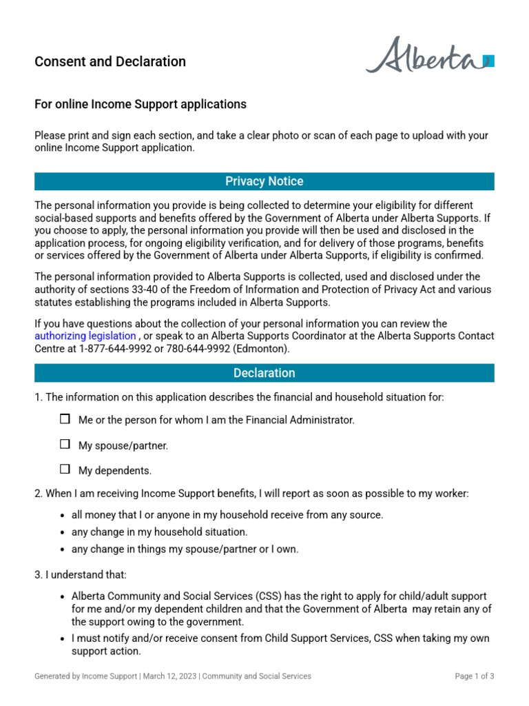Consent and Declaration: For Online Income Support Applications | PDF ...