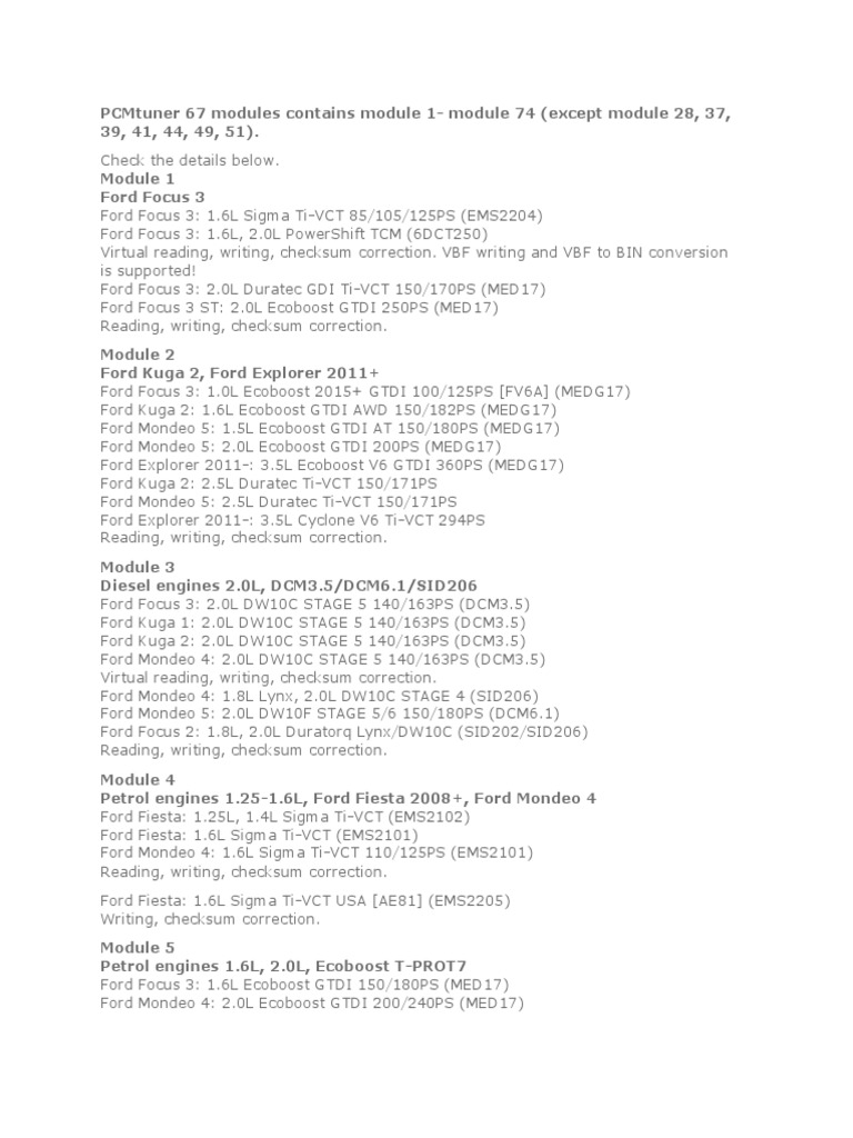 PCMtuner 67 modules guide for Ford, Mazda, Honda and more | PDF | Ford ...