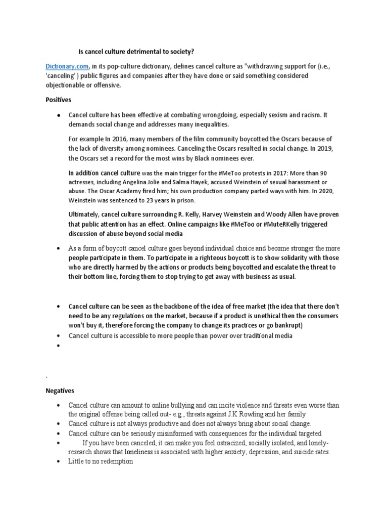 Cancel Culture Debate | PDF | Boycott | Freedom Of Speech