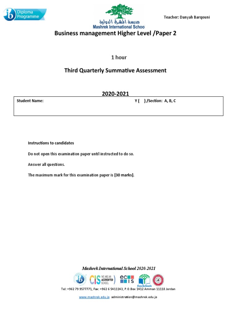 Business Management Exam Paper 2021 | PDF | Retail | Marketing