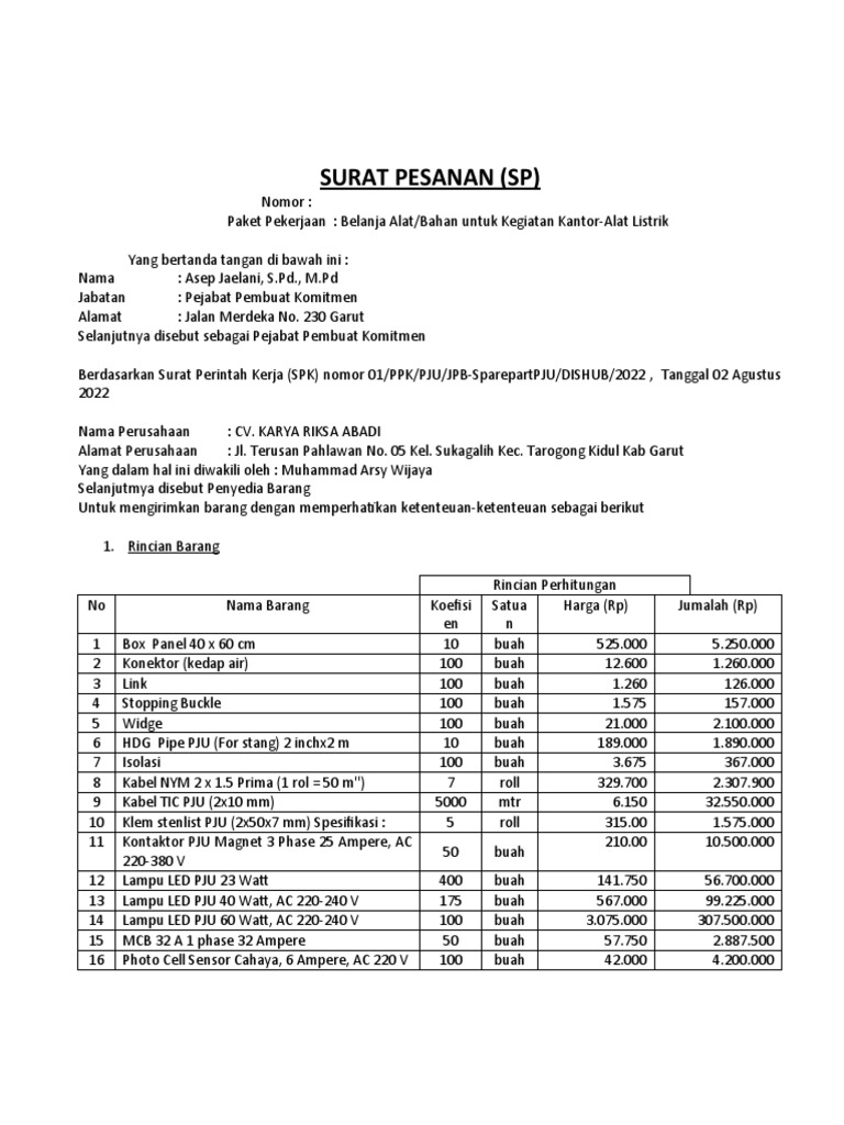 Contoh Surat Pesanan Barang Kantor | PDF