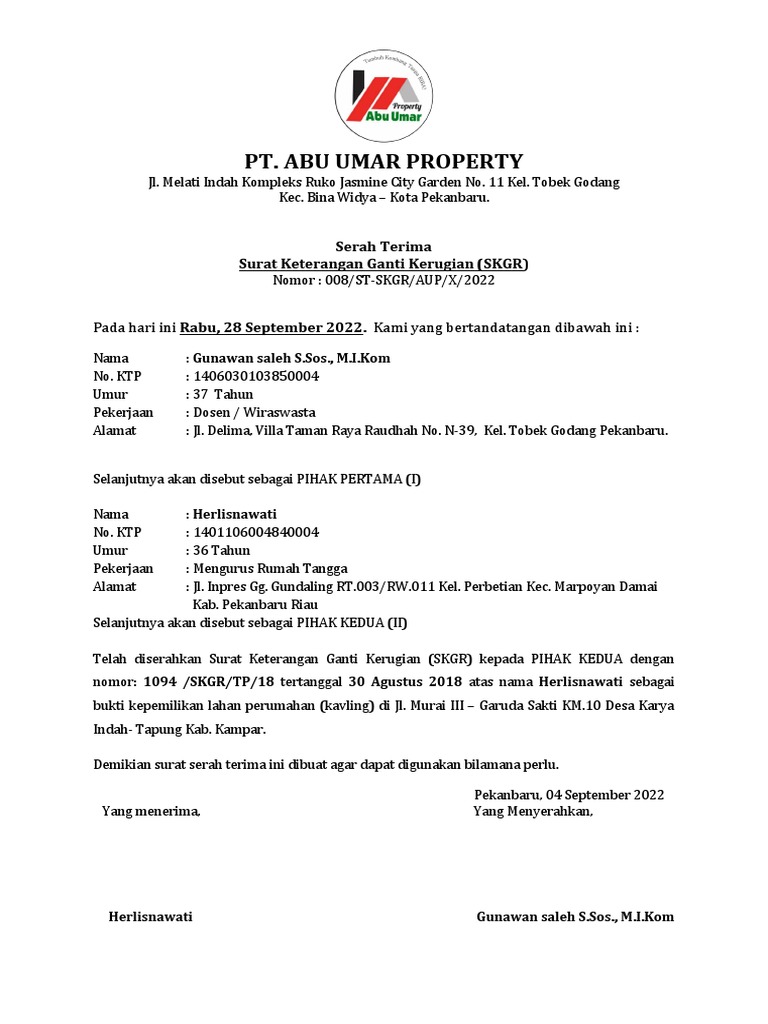 Serah Terima SKGR Pekanbaru 2022 | PDF