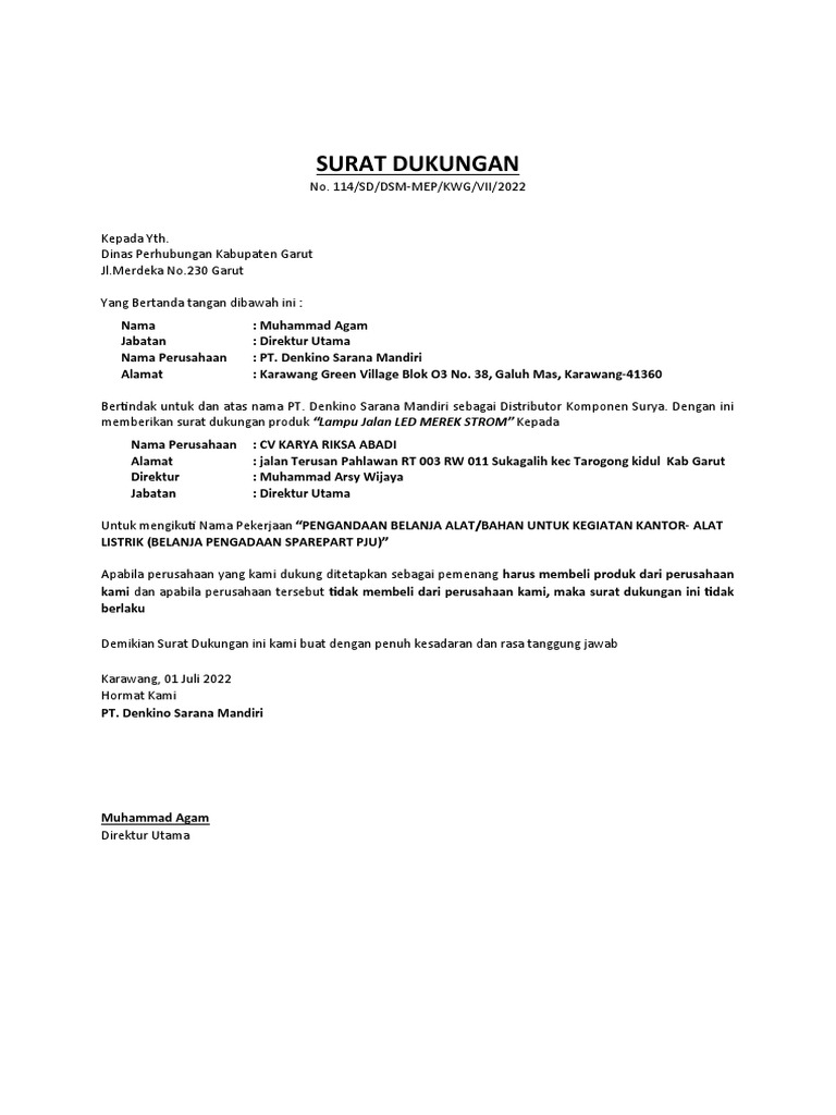 Surat Dukungan | PDF