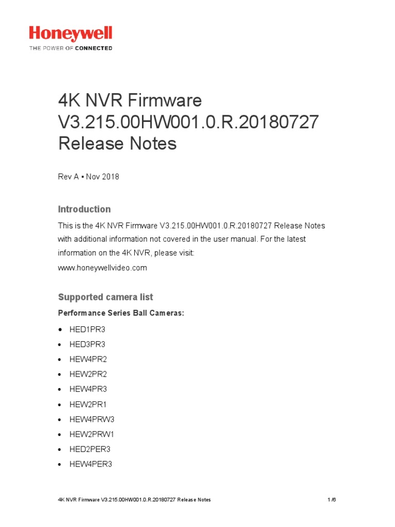 4K NVR Firmware V3 215 Release Notes RevA PDF | PDF | System Software ...