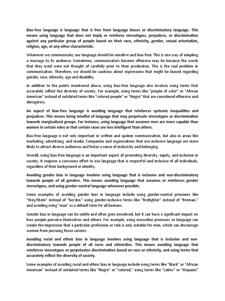 Bias-Free Language Script | PDF | Discrimination | Bias