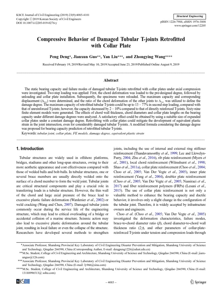 Compressive Behavior of Damaged Tubular T-Joints Retrofitted With ...