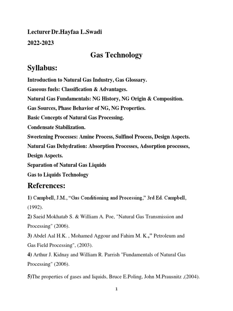 Natural Gas Technology Syllabus 2022-2023 | PDF | Natural Gas ...