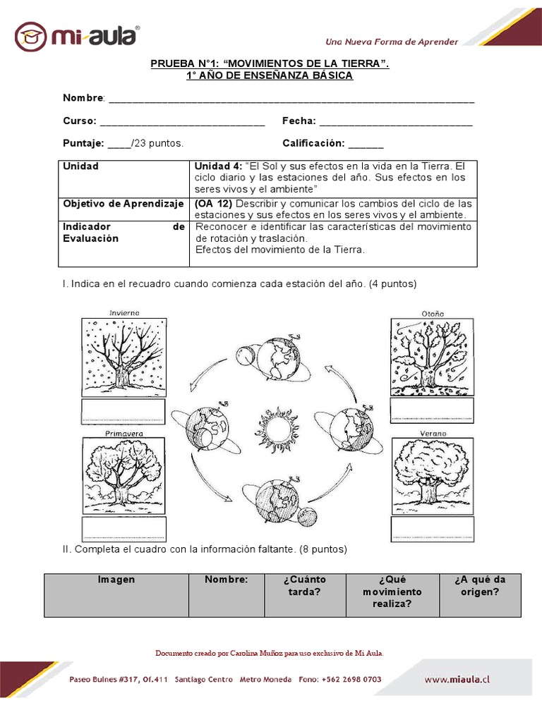 Evaluación de Movimientos de la Tierra | PDF | Tierra | Año