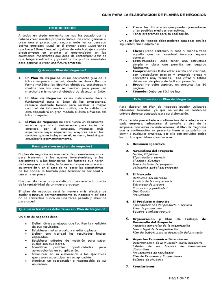 Guia para Elaborar Un Plan de Negocios PDF | PDF | Marketing | Mercado ...