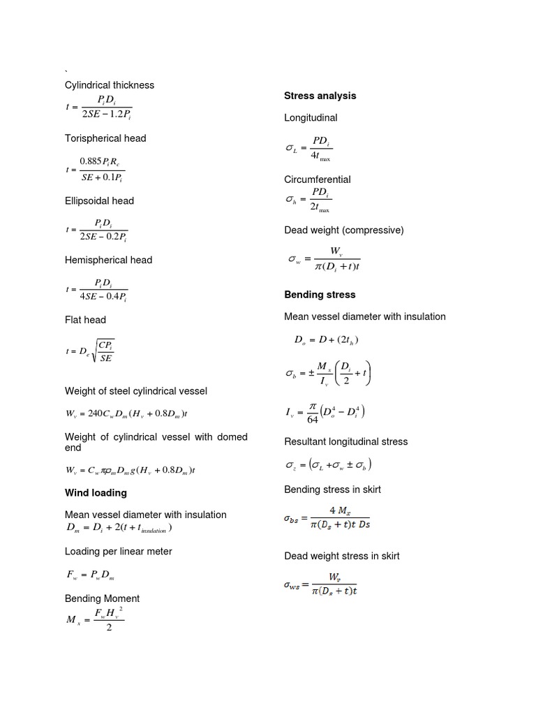 List of Formula - Pressure Vessel | PDF