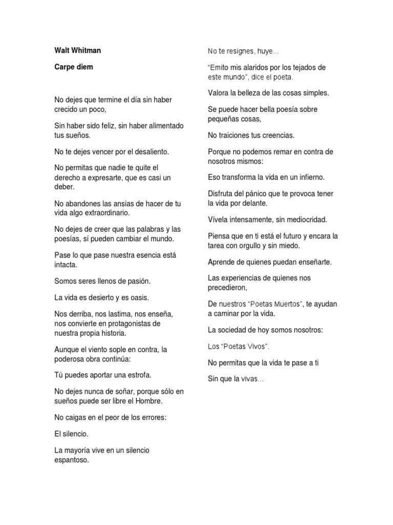 Walt Whitman Carpe Diem Poema | PDF