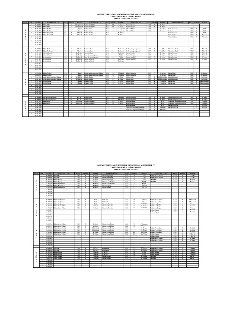 Jadwal Perkuliahan 2022-2023 Genap | PDF