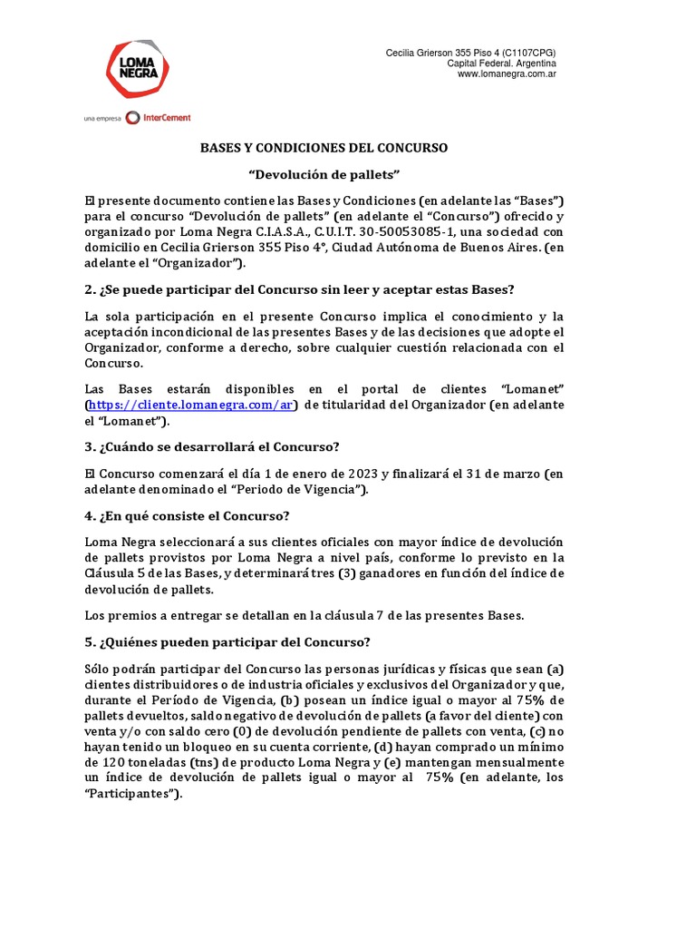Bases y Condiciones Concurso Devolución de Pallets | PDF | Buenos Aires ... Bases y Condiciones Concurso Devolución de Pallets | PDF | Buenos Aires ...