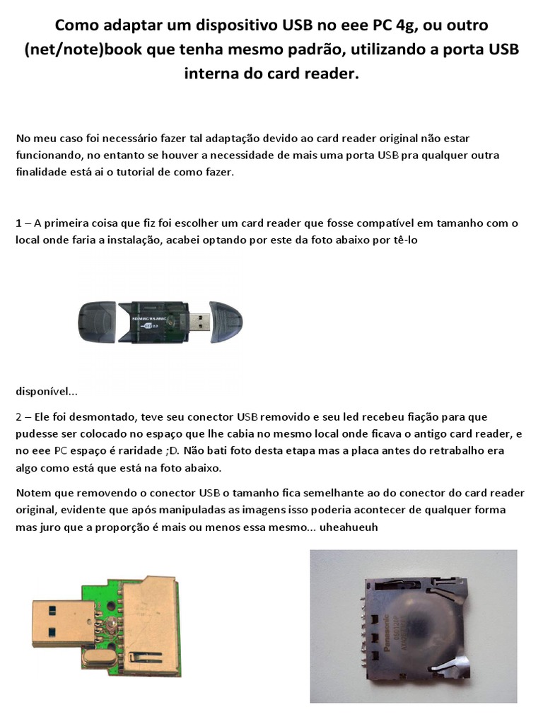 Como Adaptar Um Dispositivo USB No Eee PC 4g Usando A Porta Usb Do Card Reader Original ...