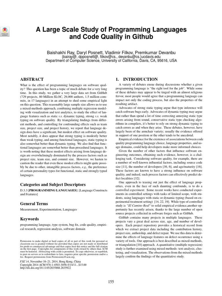 A Large Scale Study of Programming Languages and Code Quality in Github ...