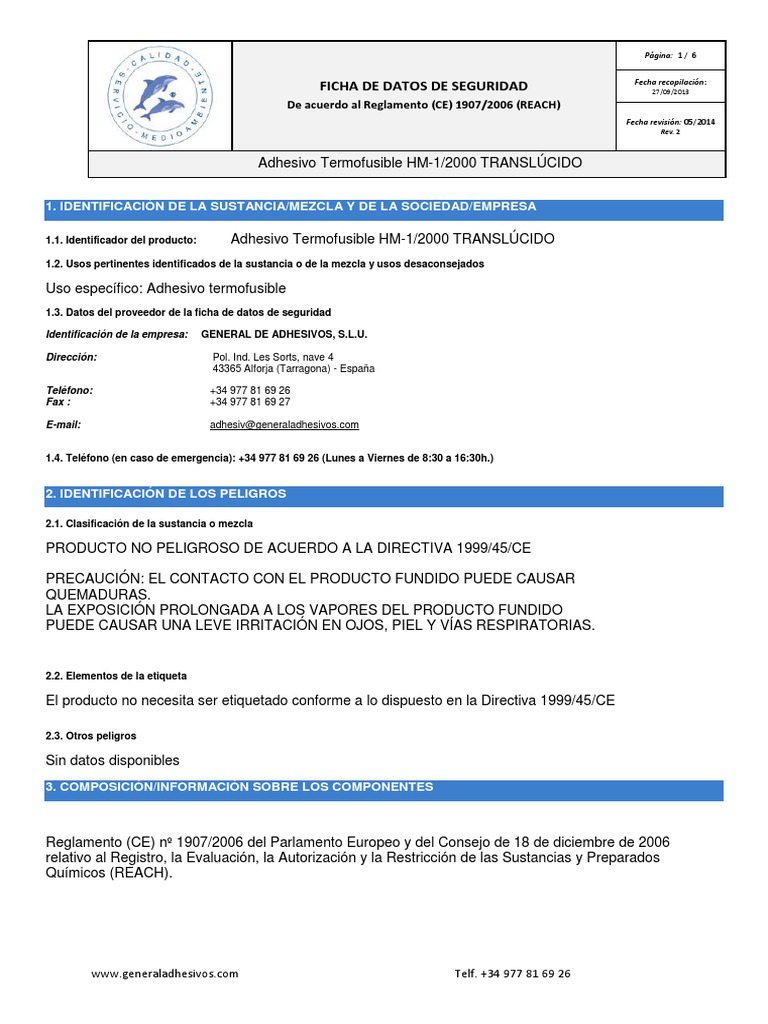 TERMOFUSIBLE Ficha de Seguridad | PDF | Quemar | Residuos